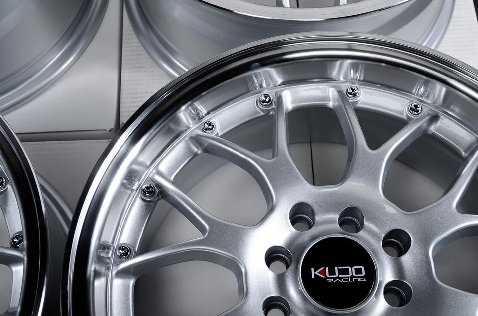 Kudo Racing Z16 16x7 4x100 4x114.3 +38mm Silver w/Polish Lip Mesh ...