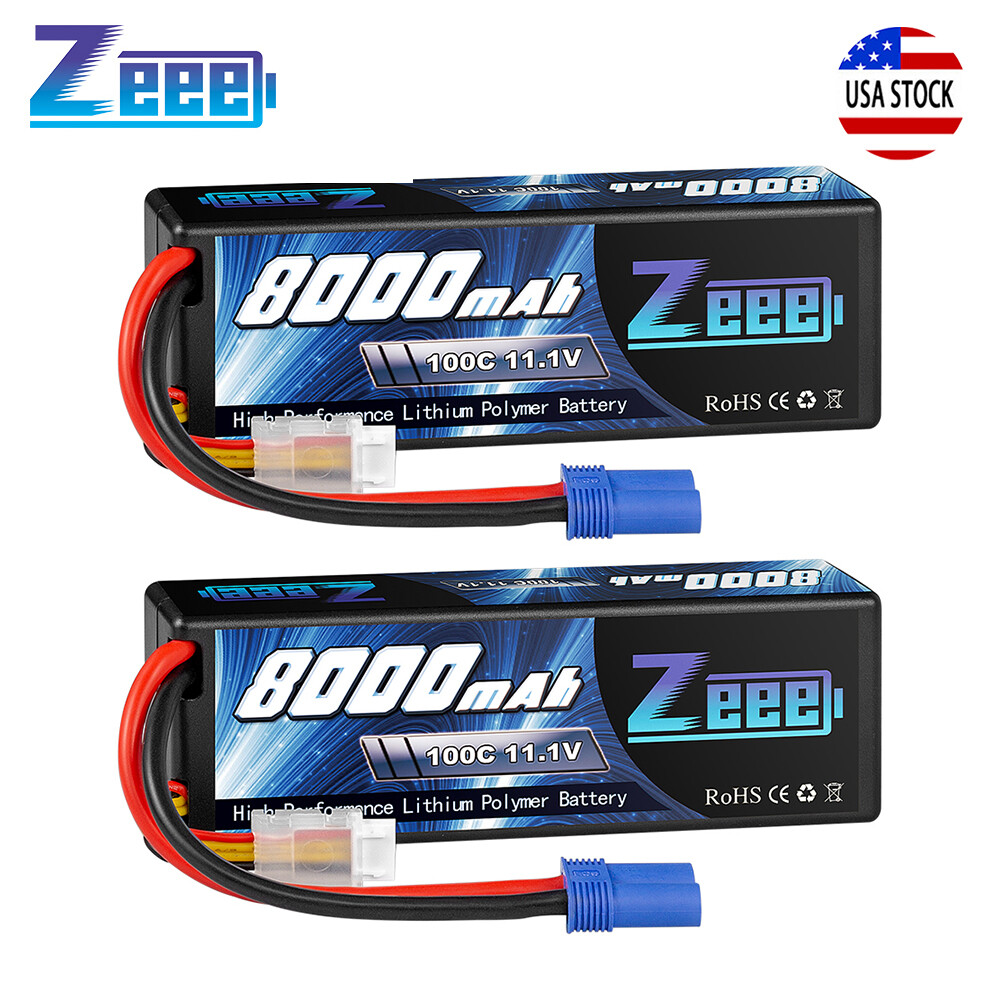 2PCS Zeee 8000mAh 11.1V 100C EC5 Hardcase 3S LiPo Battery for RC Arrma ...