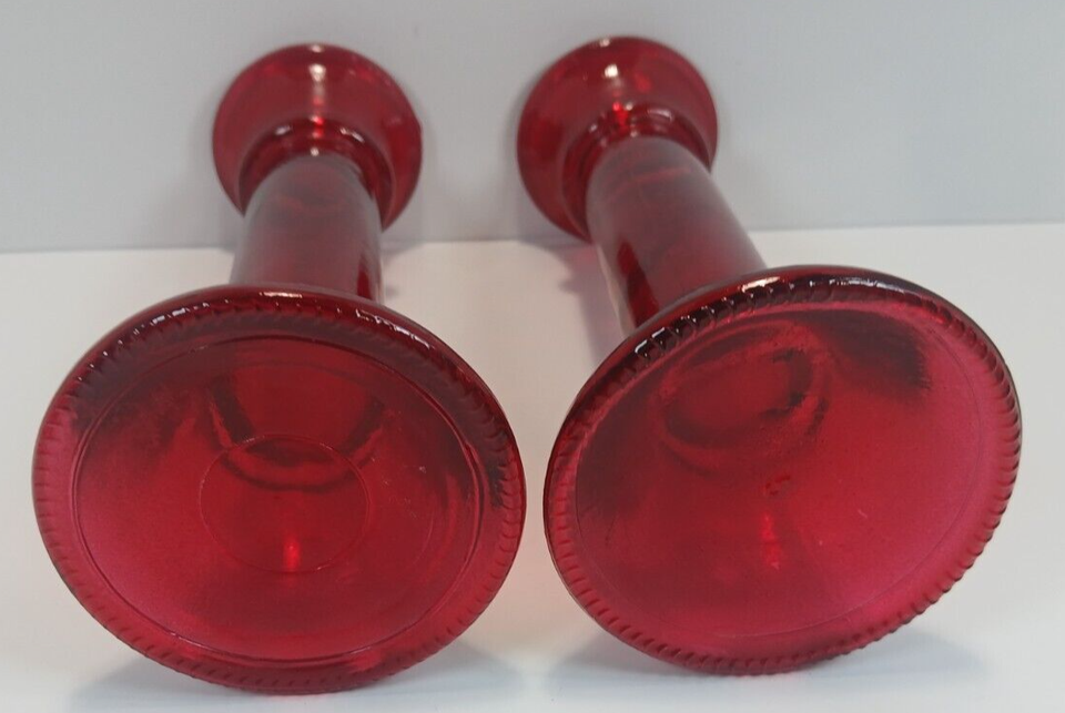 Vintage Indiana Glass Ruby Red Flash 7" Candlestick Holders | eBay