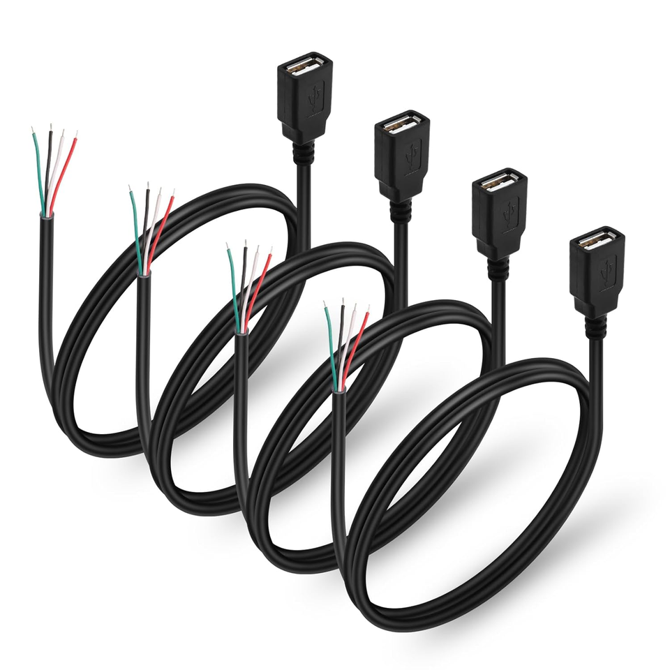 4Pcs USB 2.0 Female Plug 4Pin Bare Wire USB Power Data Cable DIY ...