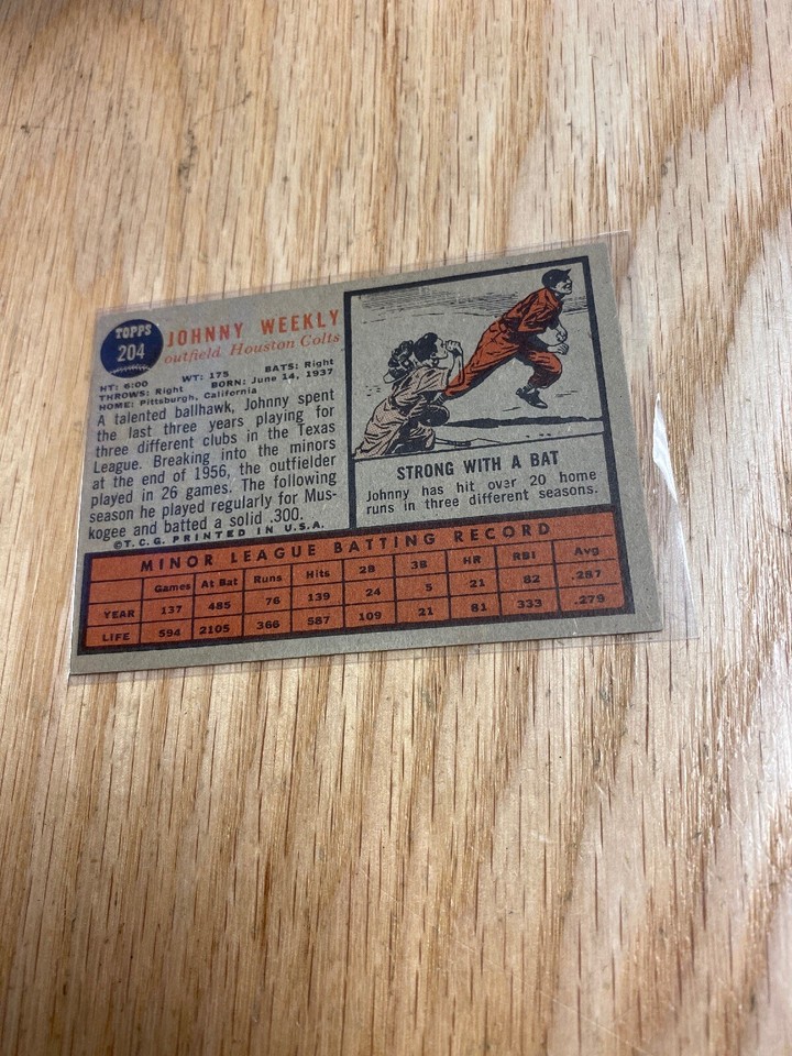 1962 Topps Johnny Weekly Houston Colts Rookie Card #204 | eBay