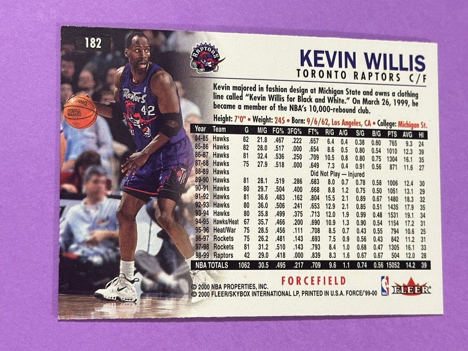 1999-00 Fleer Force Kevin Willis Forcefield #182 Toronto Raptors | eBay