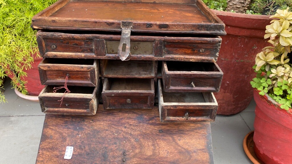 18th C Antique Wooden Hand Carved 7 Drawer Goldsmith Gems Stone Storage ...