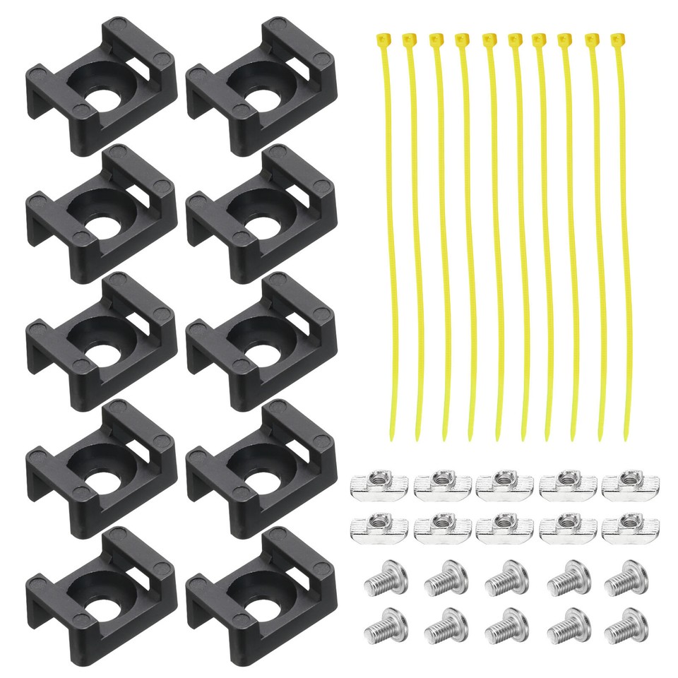 10Pcs Cable Zip Tie Base 6.5mm Dia 40 Series with M5 Screws, Nuts, Ties ...