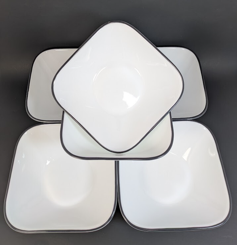 Corelle Timber Shadows (6) Bowl 6.25" Square White Black Rim USA | eBay