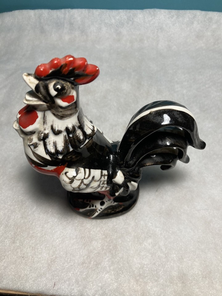 VTG Japanese Black, White and Red Chicken Rooster Figurine 7" tall | eBay