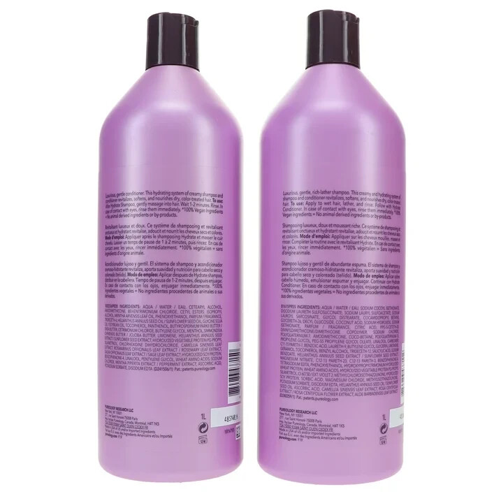 Pureology Hydrate Shampoo & Conditioner, 33.8 oz Liter Duo 1Day ...