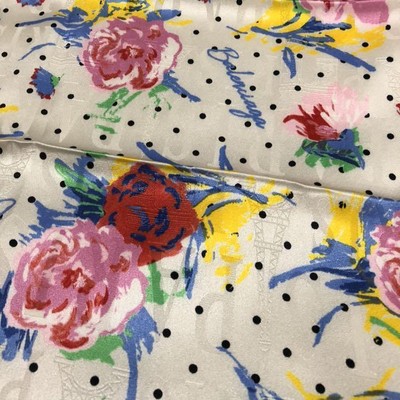 BALENCIAGA Large scarf Flower polka dots pattern Beige 50x50cm 100% ...