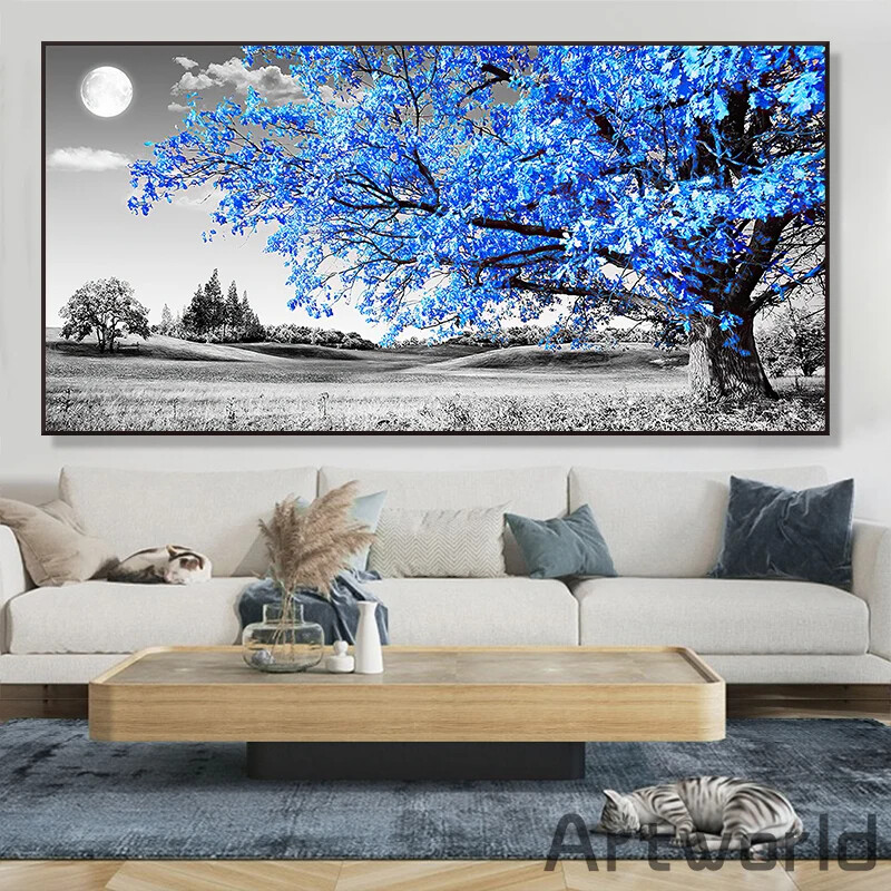 Abstract Blue Tree Canvas Painting Canvas Mural Home Decor Wall Poster ...
