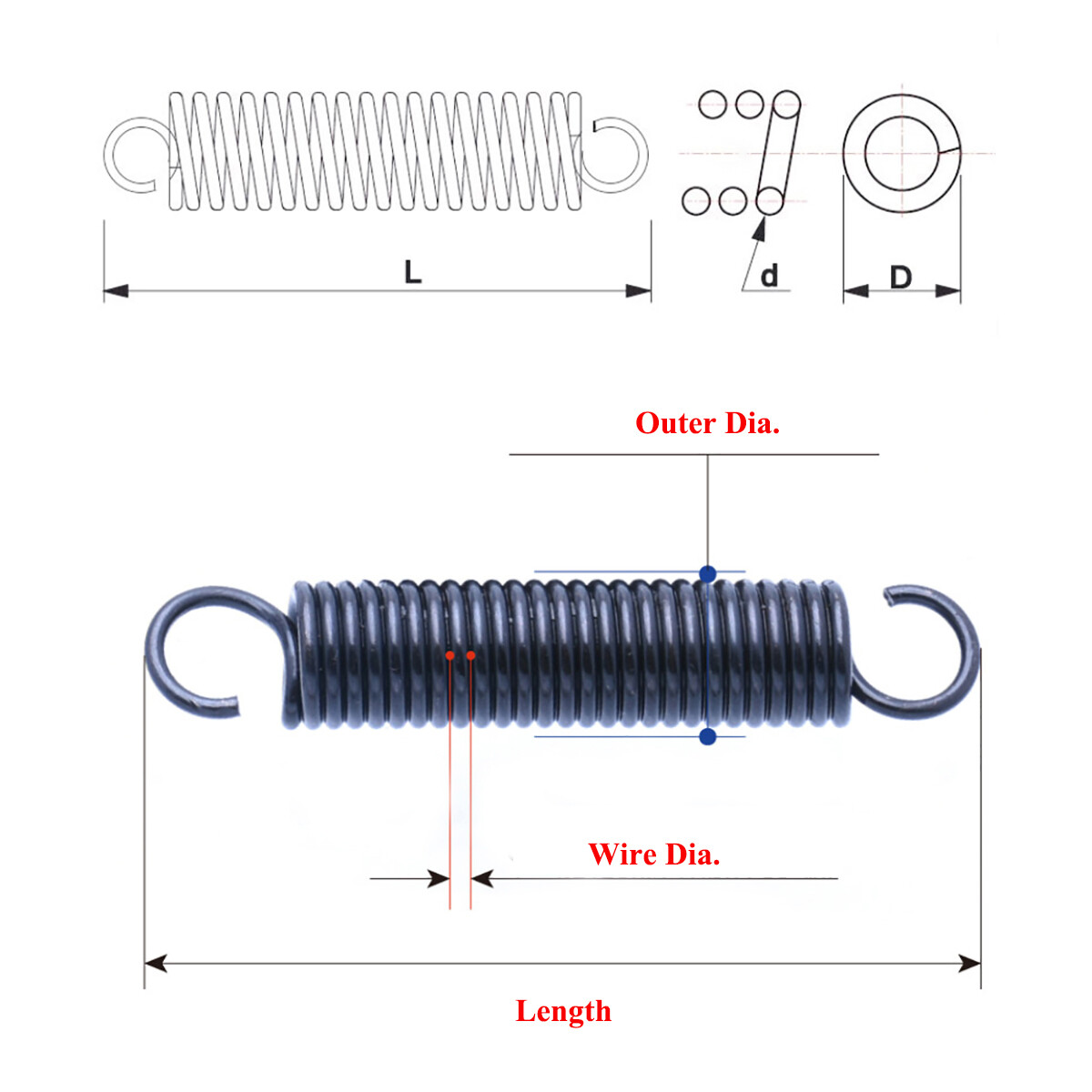 Extension Tension Springs Wire Dia 0.3/0.4/0.5/0.6mm Hook End Expansion ...