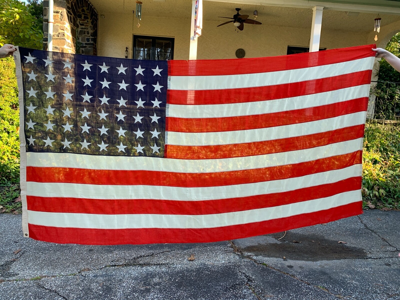 Antique vintage 5' x 9 1/2 ' 48 star flag Valley Forge Flag co ...