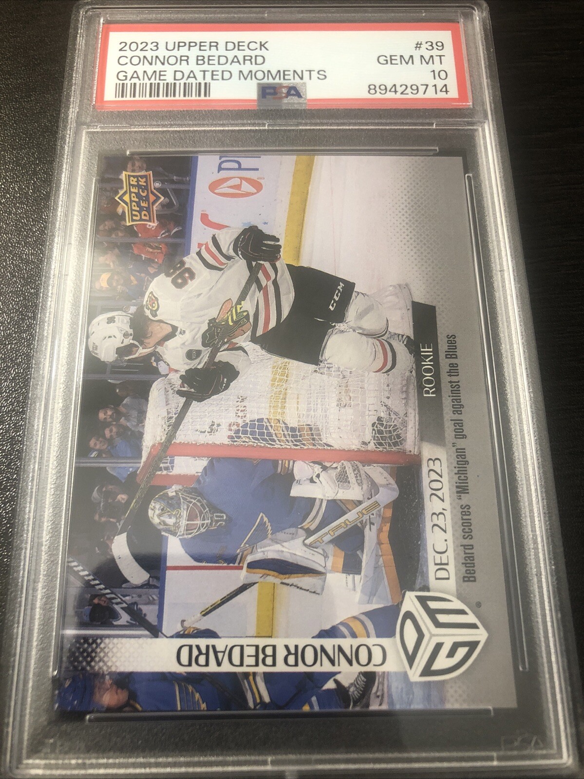 Connor Bedard MICHIGAN PSA 10 Rookie 2023-24 Upper Deck GAME DATED #39 ...
