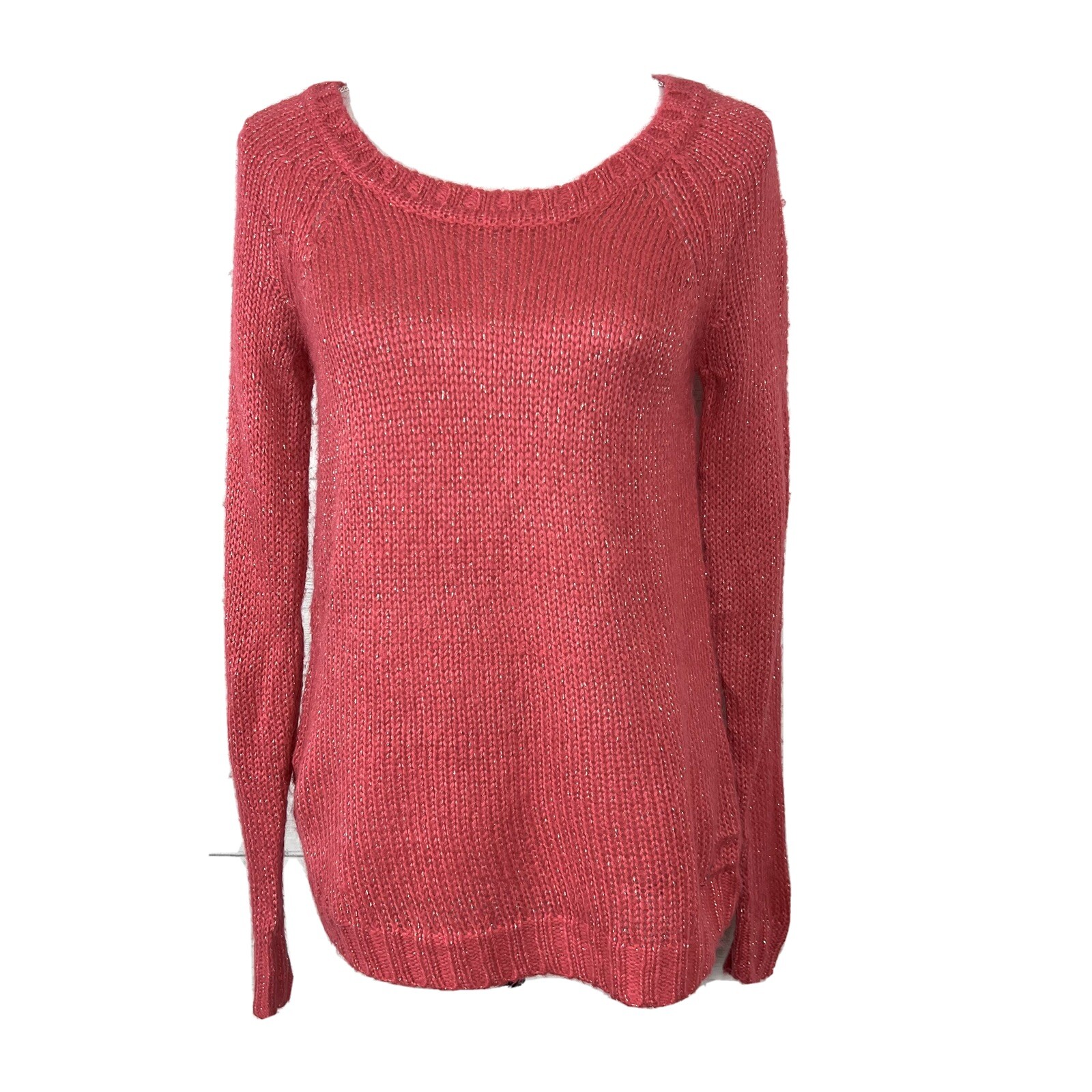 Roxy Sweater Size Small Pink With Gold Mettalic Thread Long Sleeve | eBay