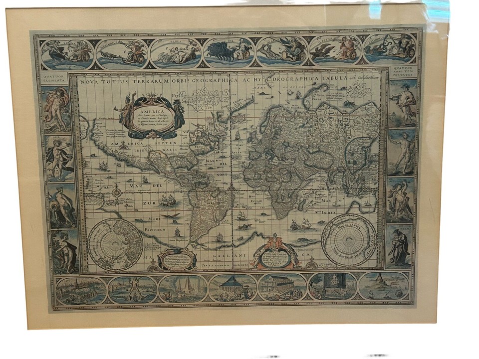 Vintage Reproduction Ancient Map of the World 1630 Framed 24 3/4” X 19 ...