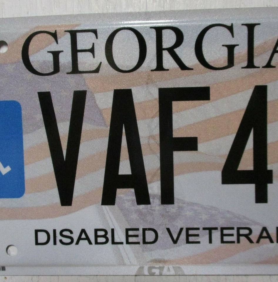 Georgia license plate tag DISABLE VETERAN flag flat VAF494 american ...