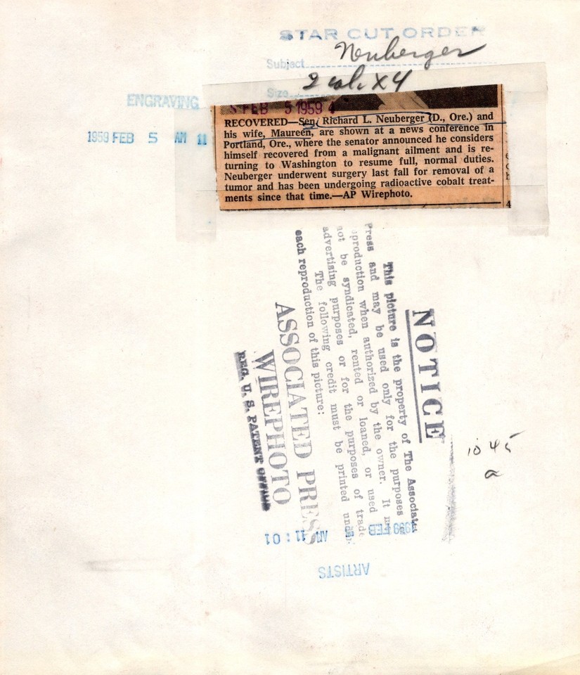 1959 Richard Neuberger Maureen Portland Rare Vintage Original Press ...