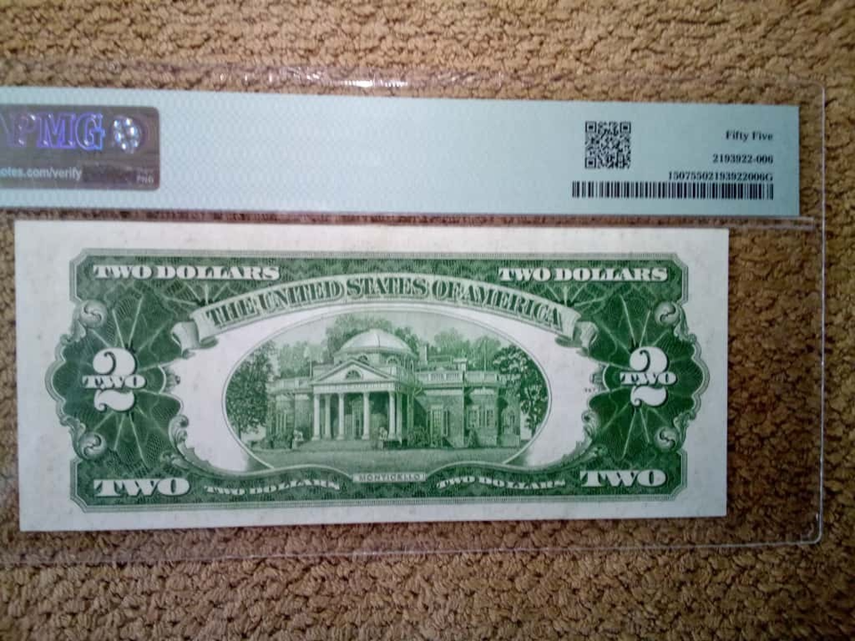 1928 SERIES F $2 TWO DOLLAR BANKNOTE, VERY NICE, AU, PMG 55, RED SEAL ...