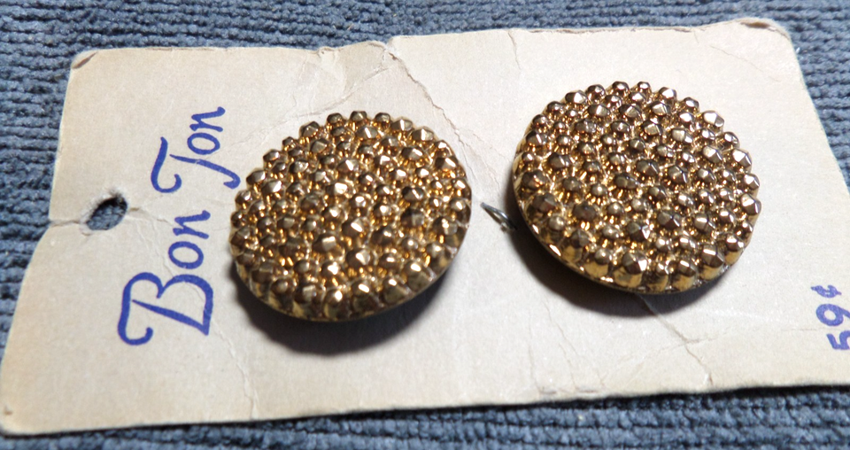 2 Bon Ton Glass Buttons BLACK w/ GOLD | eBay