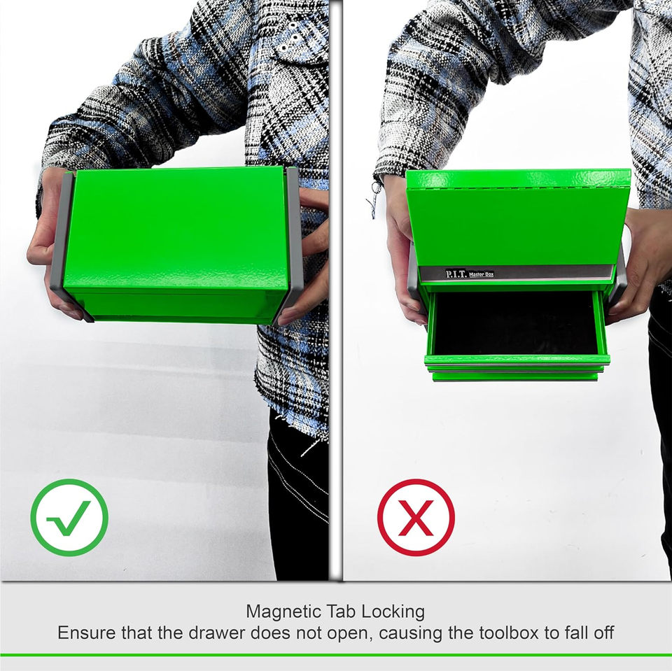 Mini Green Tool Box, Portable 3 Drawer Steel Tool Box with Magnetic Tab ...