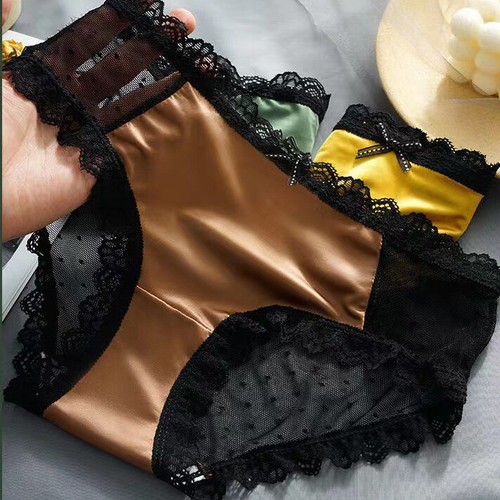 Pack Of 5 Womens Ladies Satin Knicker Underwear Lace Sheer Panties ...