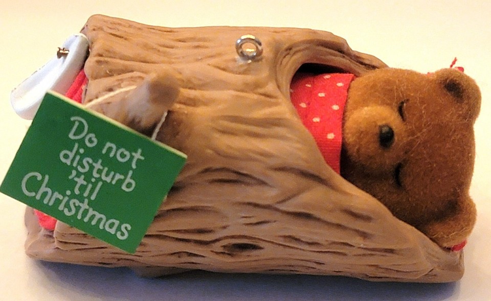 Hallmark DO NOT DISTURB BEAR Christmas Ornament hibernating bear in log ...