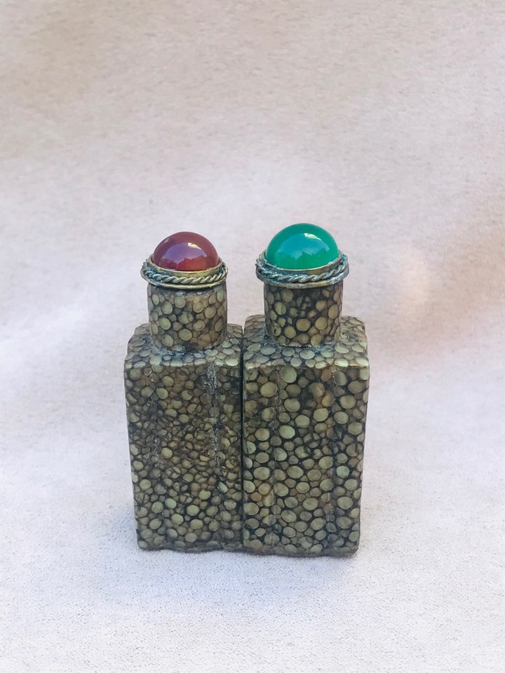 Vintage Unusual Double Snuff Bottle Shagreen Shark Ray Carnelian 2 1/8 ...