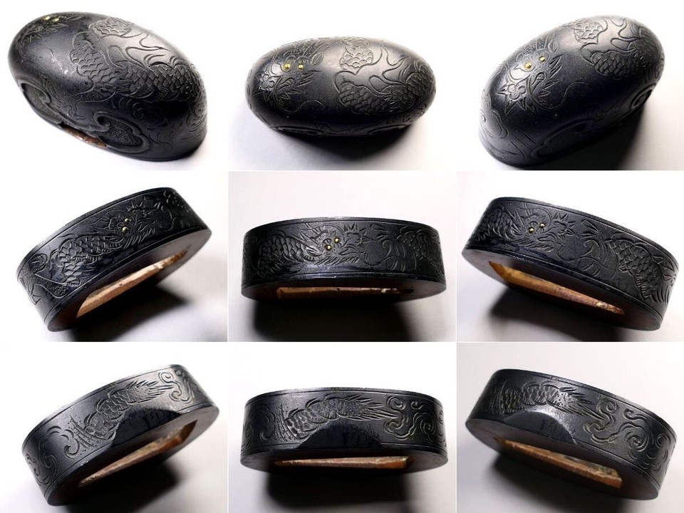 Fuchi Kashira Unryu Dragon YOKOYA Family Japanese Sword Fitting Edo ...