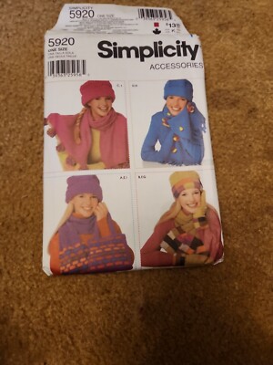 Simplicity SEWING PATTERN 5920 FLEECE HAT SCARF GLOVES One Size MOSTLY ...