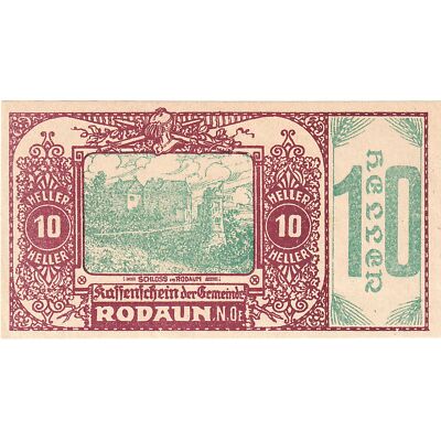 [#287702] Banknote, Austria, Rodaun, 10 Heller, château, 1920, UNC ...