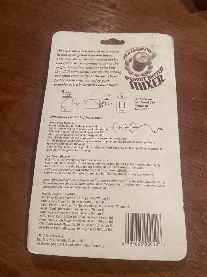 Grandpa Witmer's Old Fashioned Peanut Butter Mixer Model 100: Sealed | eBay