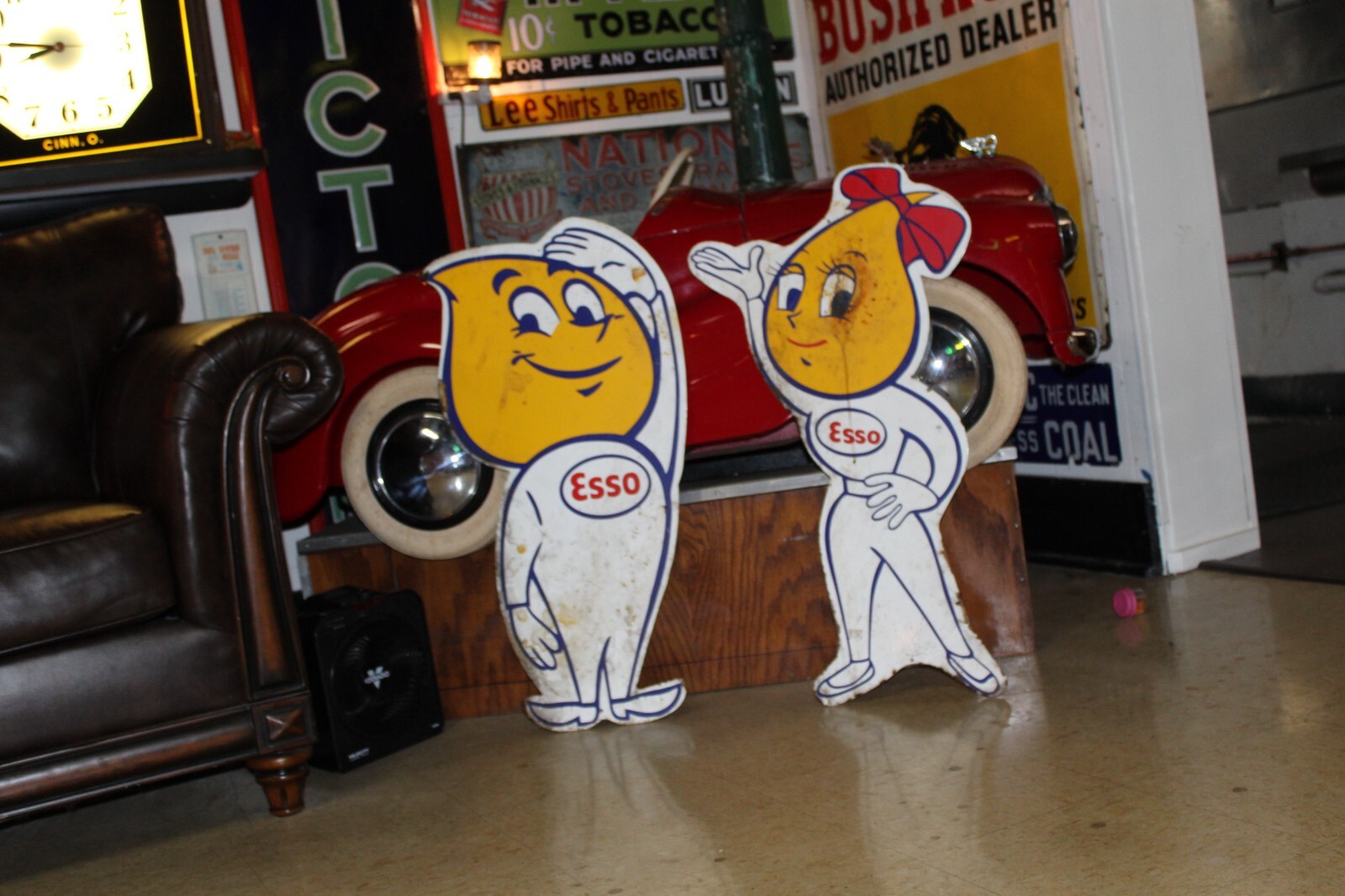 SCARCE 1950s HUMBLE ESSO OIL DROP BOY GIRL SET PAINTED METAL DEALER ...