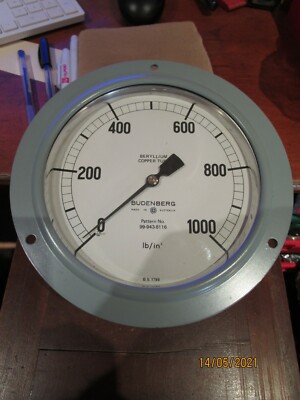 "BUDENBERG" BRASS PRESSURE GAUGE MARINE X 1 , 0 - 1,000 LBS , 6" FACE ...