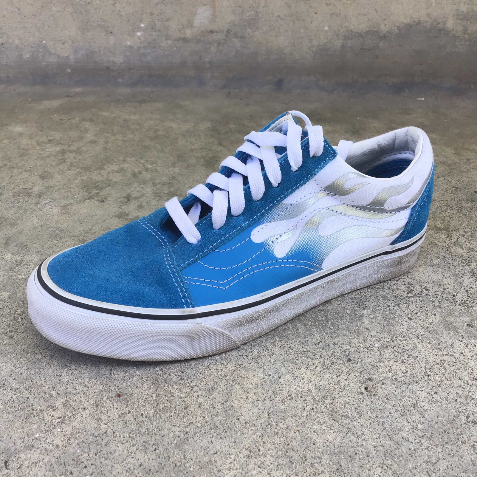 Vans Women Sz 7.5 Old Skool Flame Mediterranean Blue White | eBay