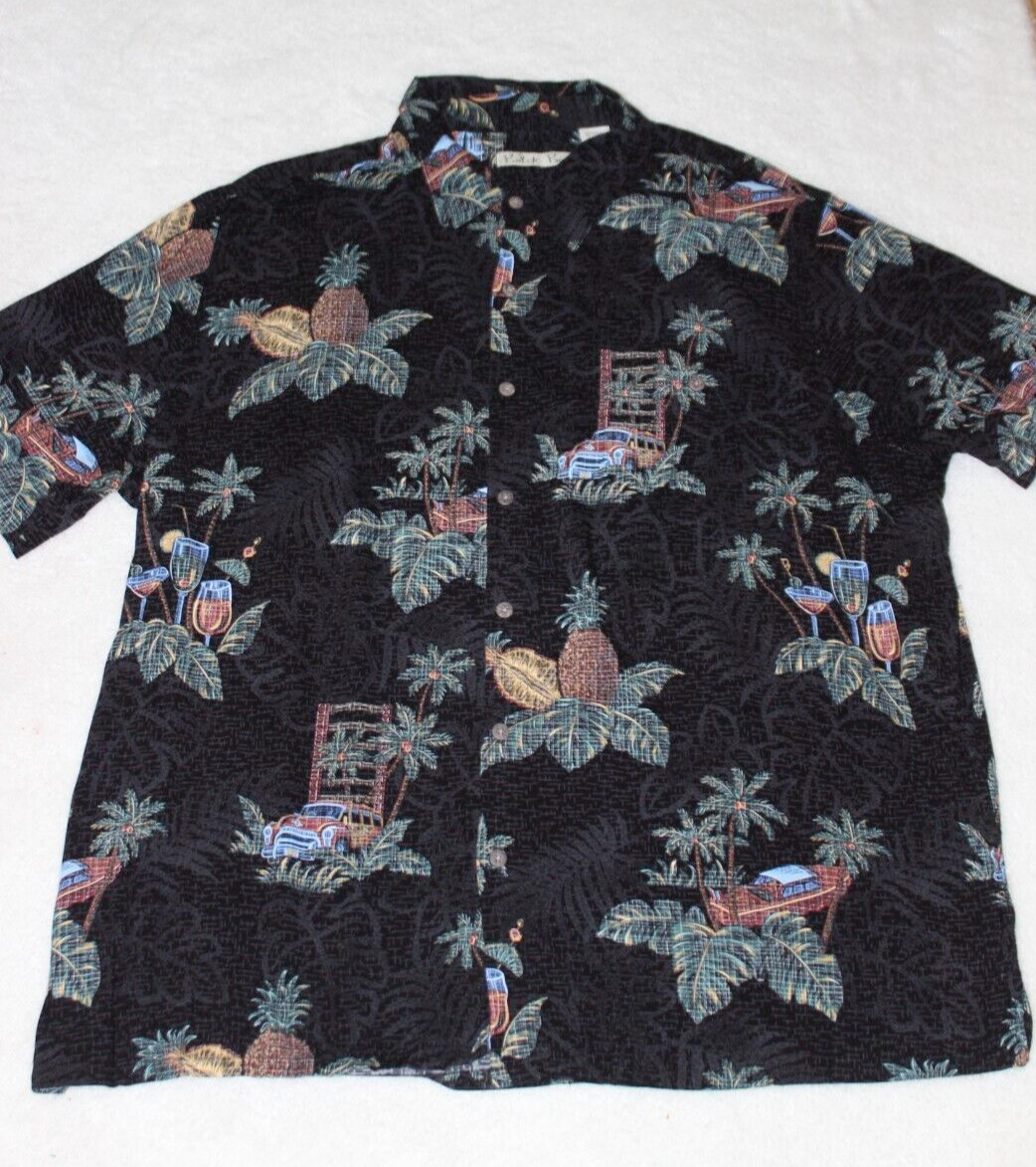 Batik Bay Black Hawaiian Shirt Palm Trees Pineapple S… - Gem