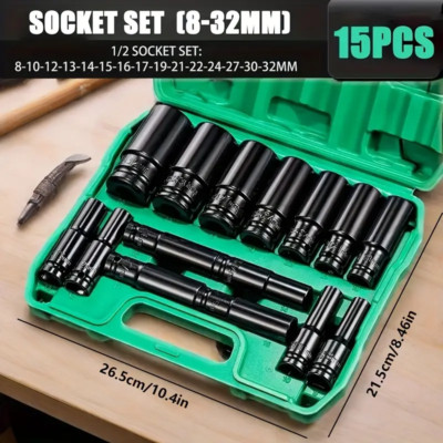 1/2" Deep Impact Socket Set Drive Long Reach Thin Wall 15 Metric ...