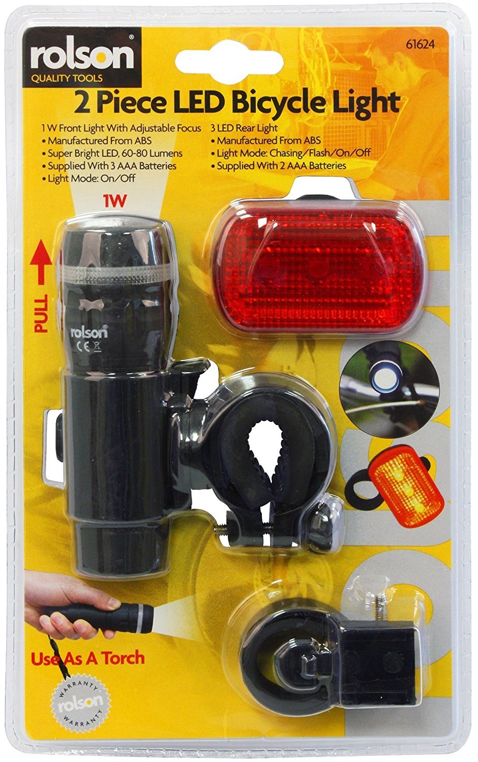 Rolson 2 piece Bicycle LED Light Set , Torch, LED Rear Light Included ...