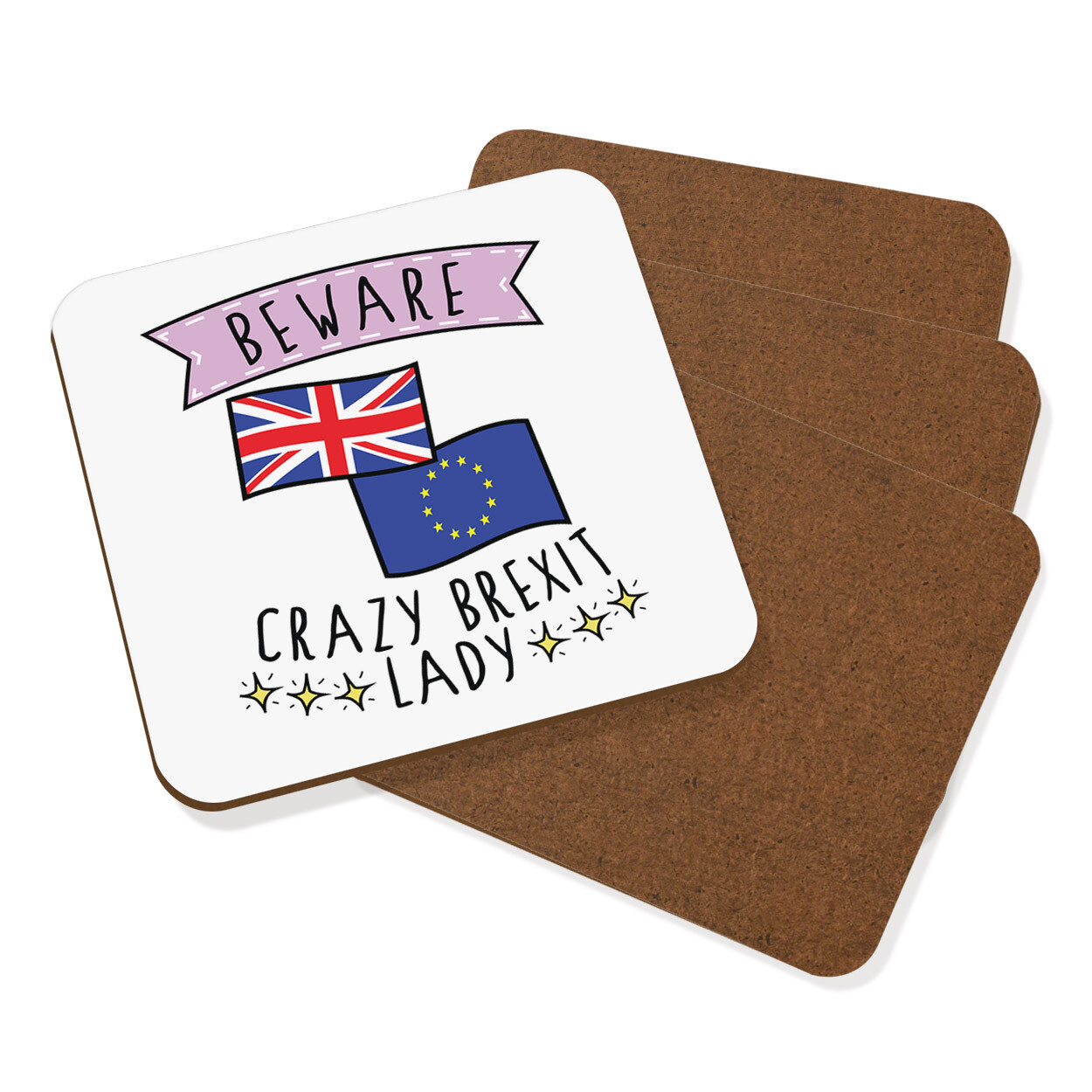 Beware Crazy Brexit Lady Coaster Drinks Mat Set Of 4 Funny Britain ...