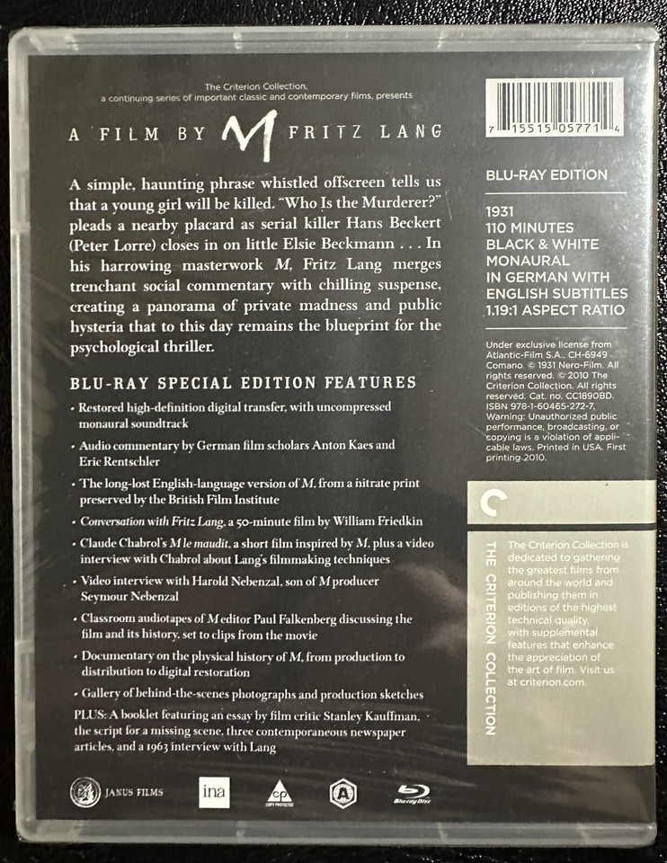 M (Criterion Collection) (Blu-ray, 1931) 715515057714 | eBay