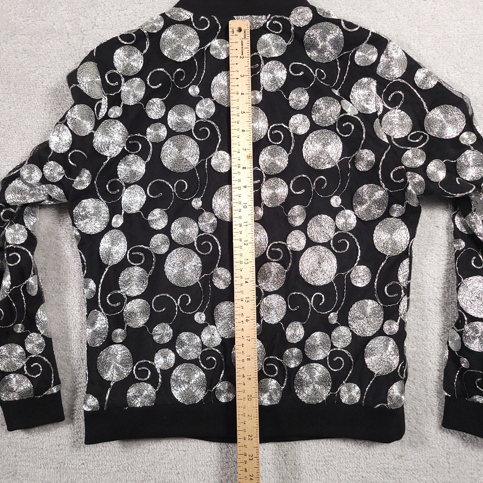 Joan Boyce Gold Bomber Jacket Women's Small Black Silver Textured Long ...