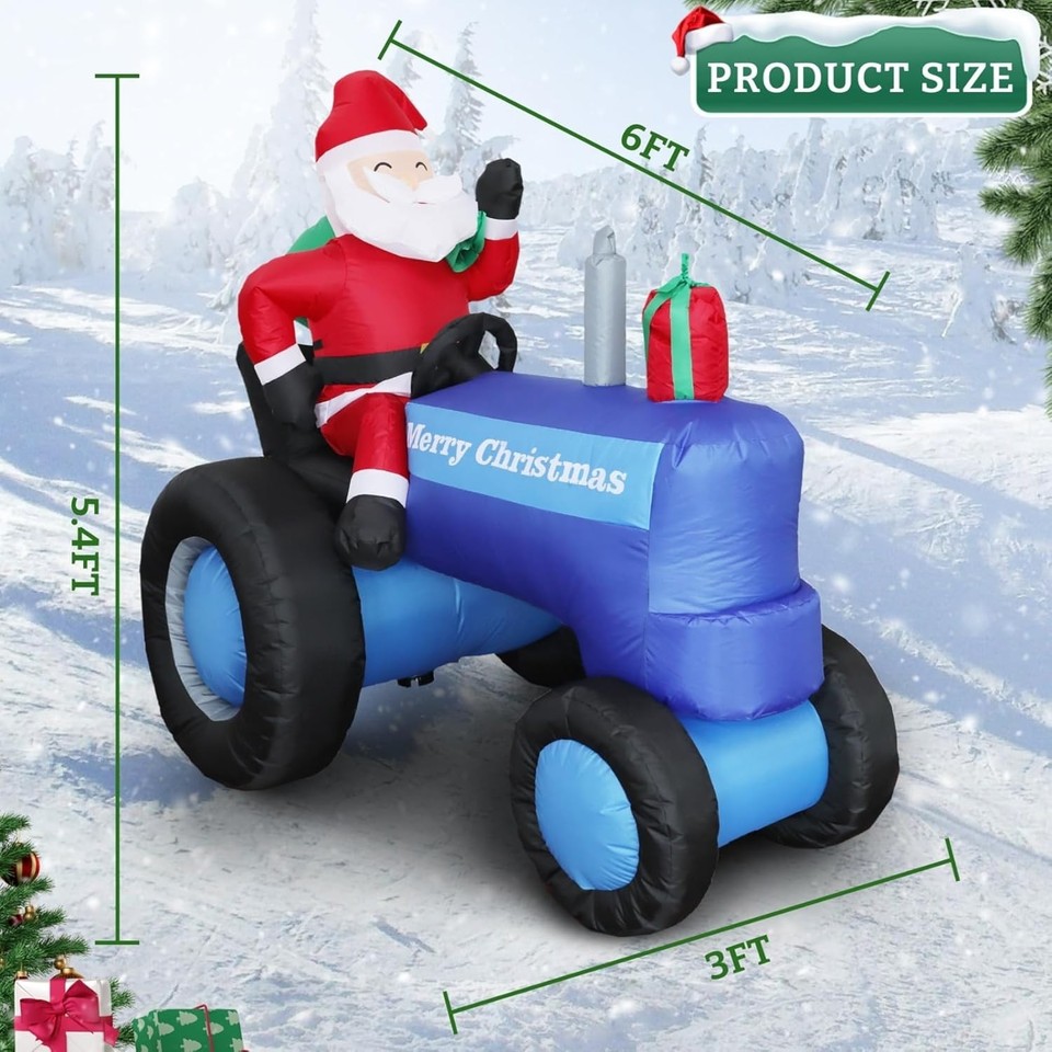 Inflatable Santa Driving Tractor 5.5FT LED Light Up Christmas Yard ...
