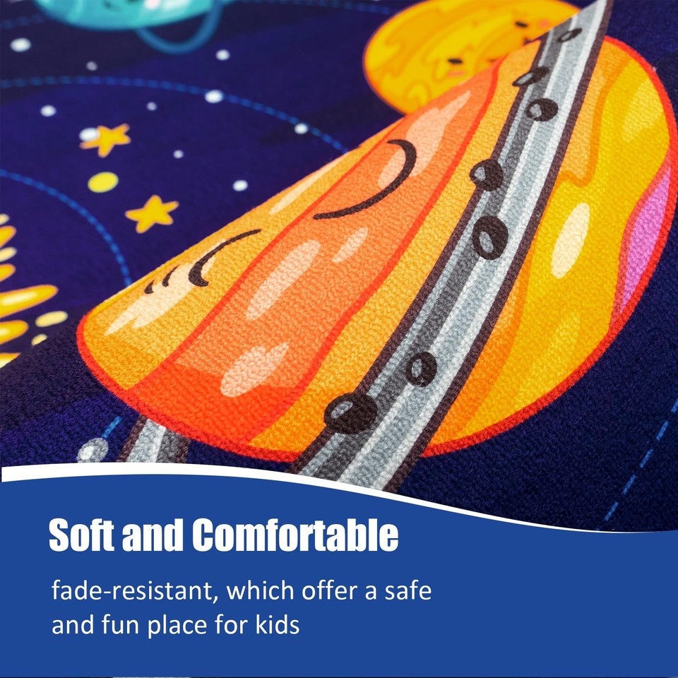 Round Space Rug for Kids Room Solar System Circle Rugs for Bedroom Kids ...