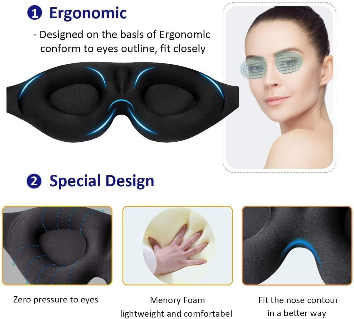 3D Sleep Mask and Noise Reduction Earplugs – Super Soft, Reusable ...