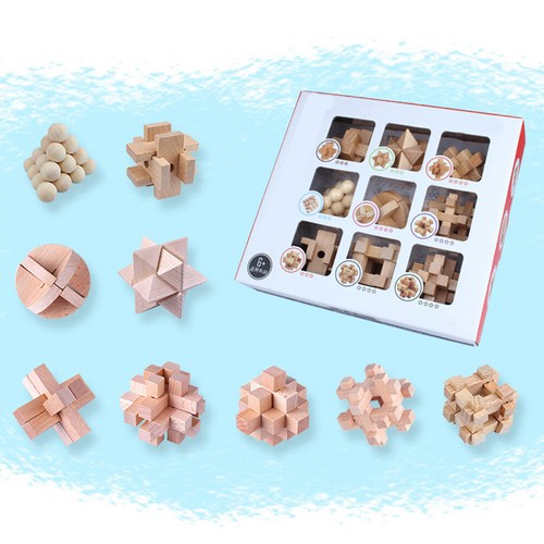 Brain Teaser Puzzles Wooden 9 Pcs Set Brain Teaser Puzzle Toy For Kids ...