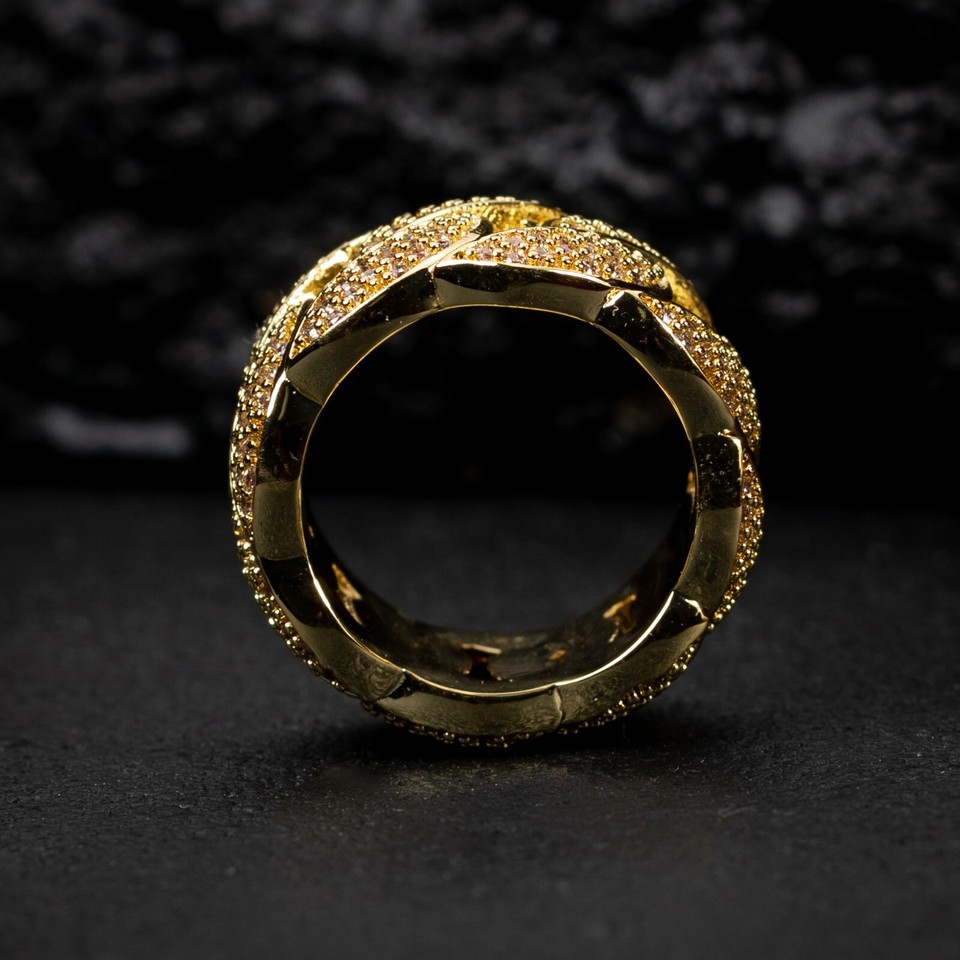 Men's Yellow Gold Plated Iced Honey Comb Set Miami Cuban Link Hip Hop ...