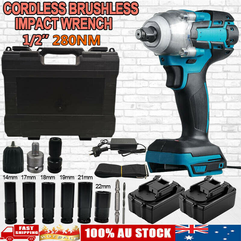 1/2" Driver 18V Cordless Impact Wrench Brushless with Two Battery ...