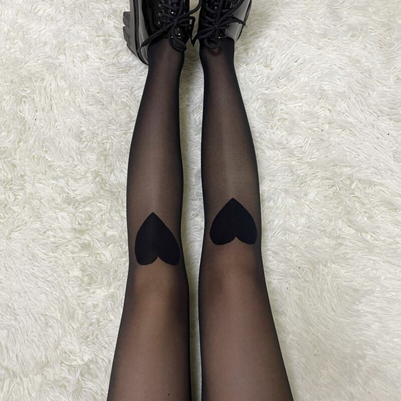 Women Gothic Silky Sheer Pantyhose Sweet Knee Heart Pattern Tights Stockings | eBay