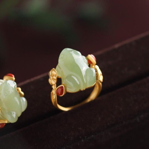 Women Green Jade Frog Rings Natural 925 Silver Adjustable Ring Jewelry ...