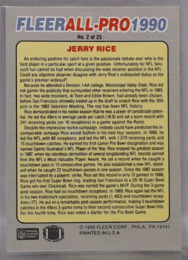 1990 FLEER ALL-PRO JERRY RICE #2 49ERS MSK | eBay