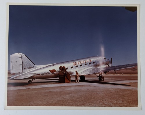Western Airlines Douglas DC-3 Plane Passenger Unloading Vintage Reprint ...