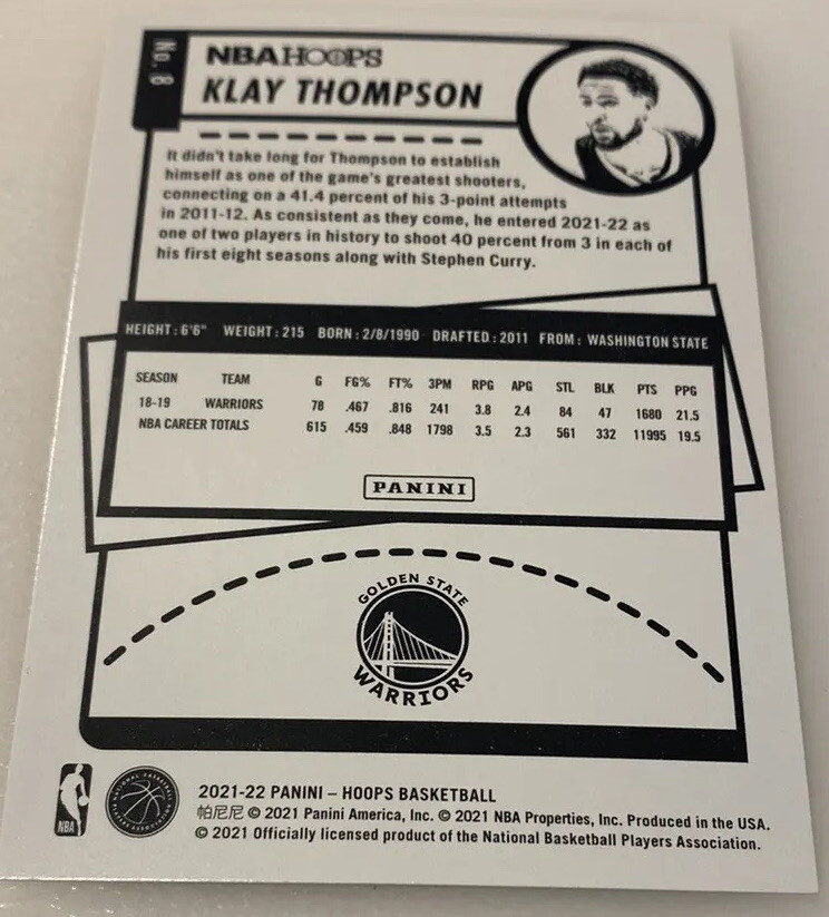 2021-22 Panini NBA Hoops Klay Thompson #8 Golden State Card! | eBay